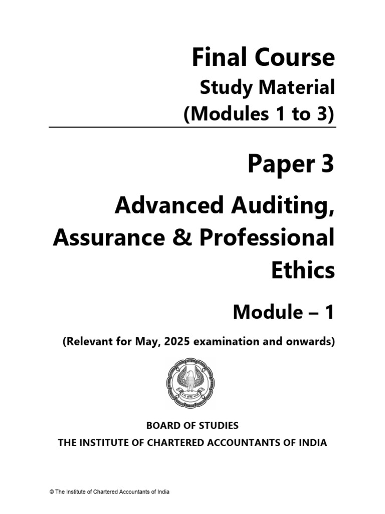 Advanced Auditing Study Material 2025 | PDF | Internal Control | Audit