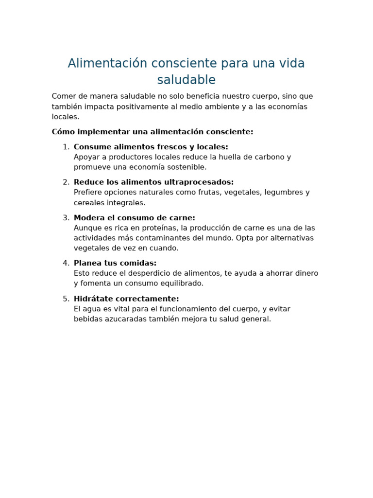 Alimentación Consciente para Una Vida Saludable | PDF
