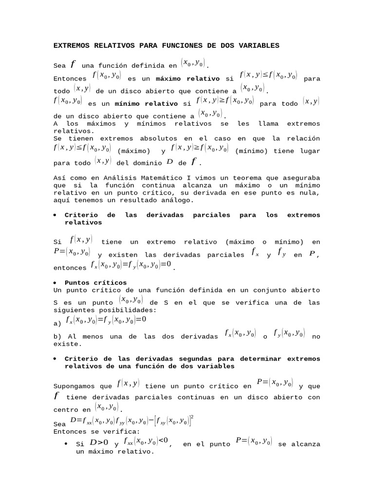 Extremos Relativos para Funciones de Dos Variables | PDF | Matemáticas Aplicadas | Conceptos ...