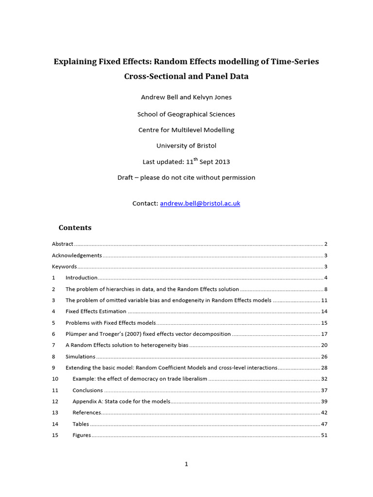 Bell Jones Fixed Vs Random Sept 2013 | PDF | Errors And Residuals | Fixed Effects Model