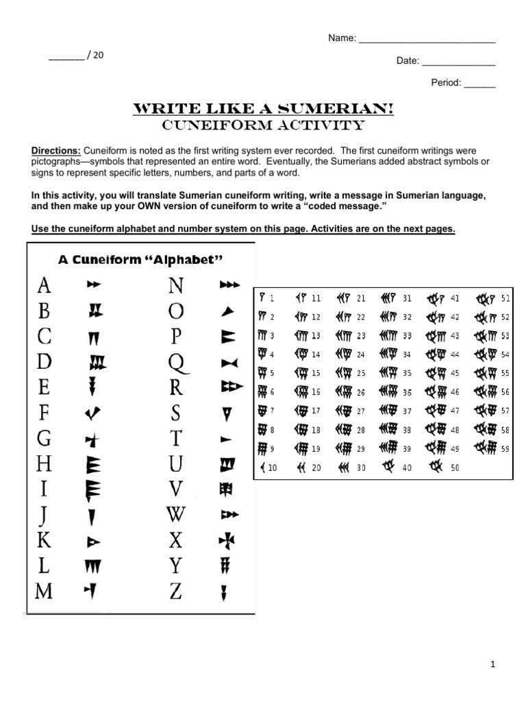 Write Like A Sumerian-Cuneiform Worksheet | PDF | Cuneiform | Writing