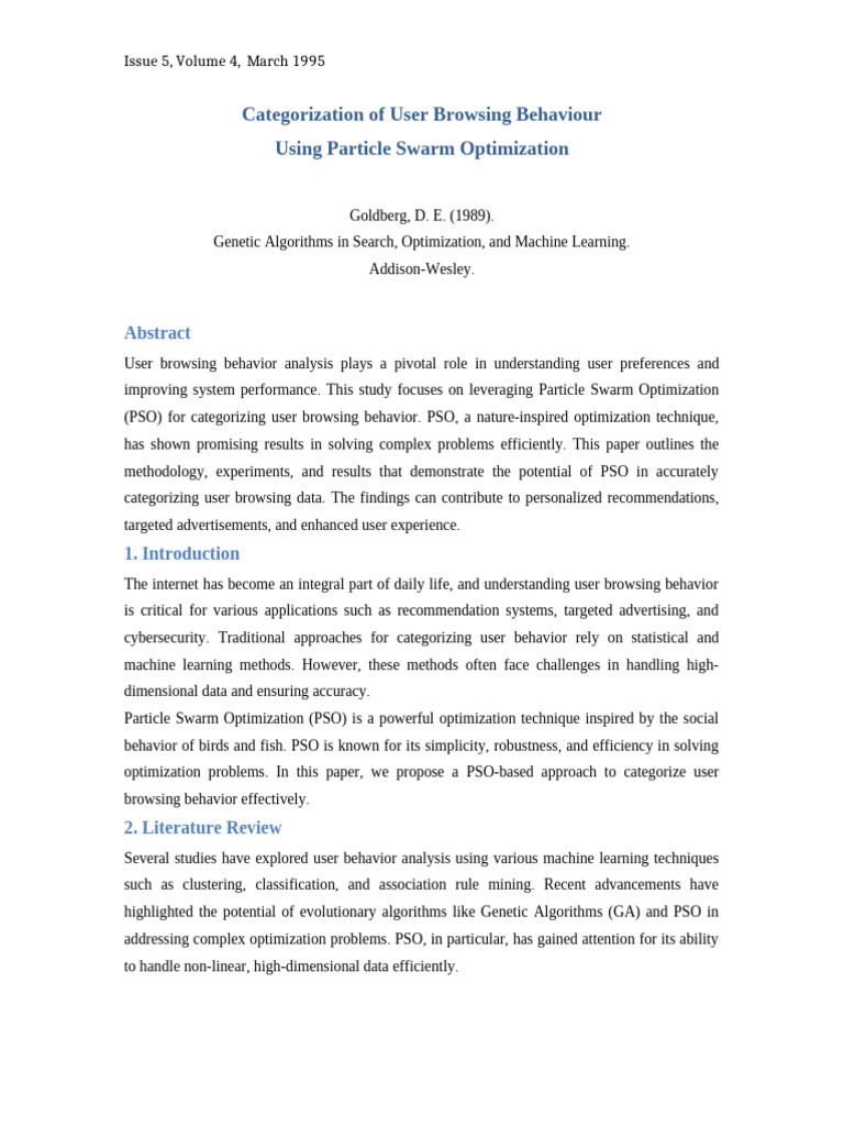 Categorization of User Browsing Behaviour Using PSO | PDF | Machine Learning | Cluster Analysis