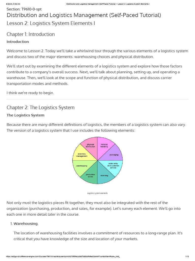 Distribution and Logistics Management (Self-Paced Tutorial) - Lesson 2 ...