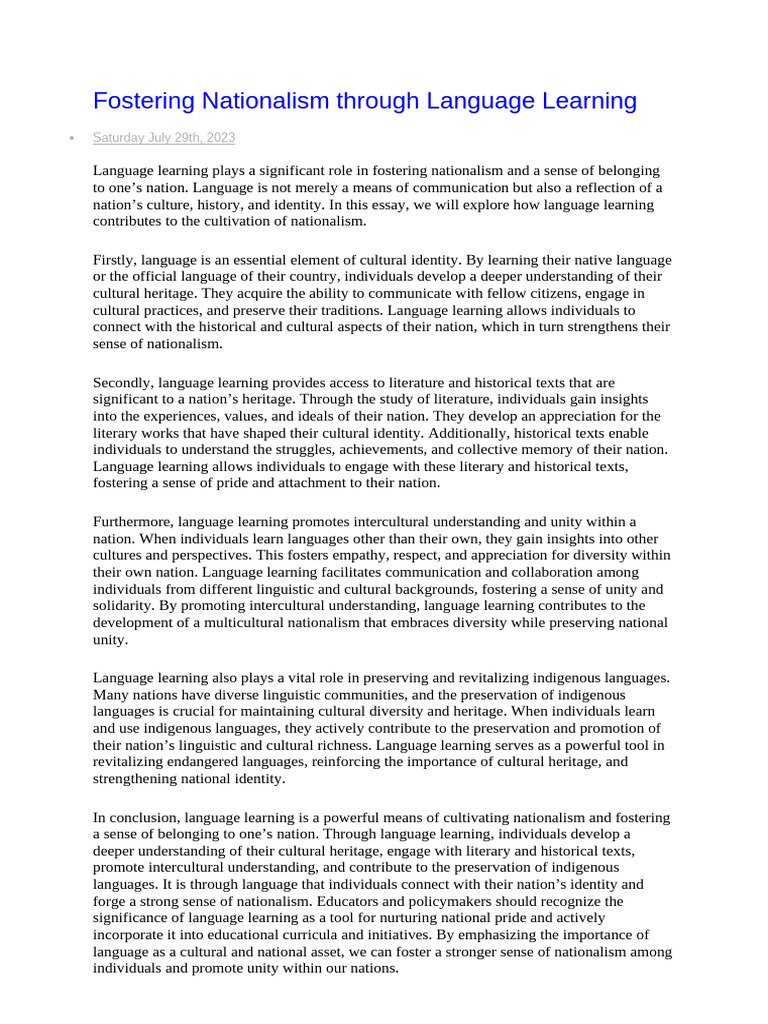 Fostering Nationalism Through Language Learning | PDF | Nationalism ...