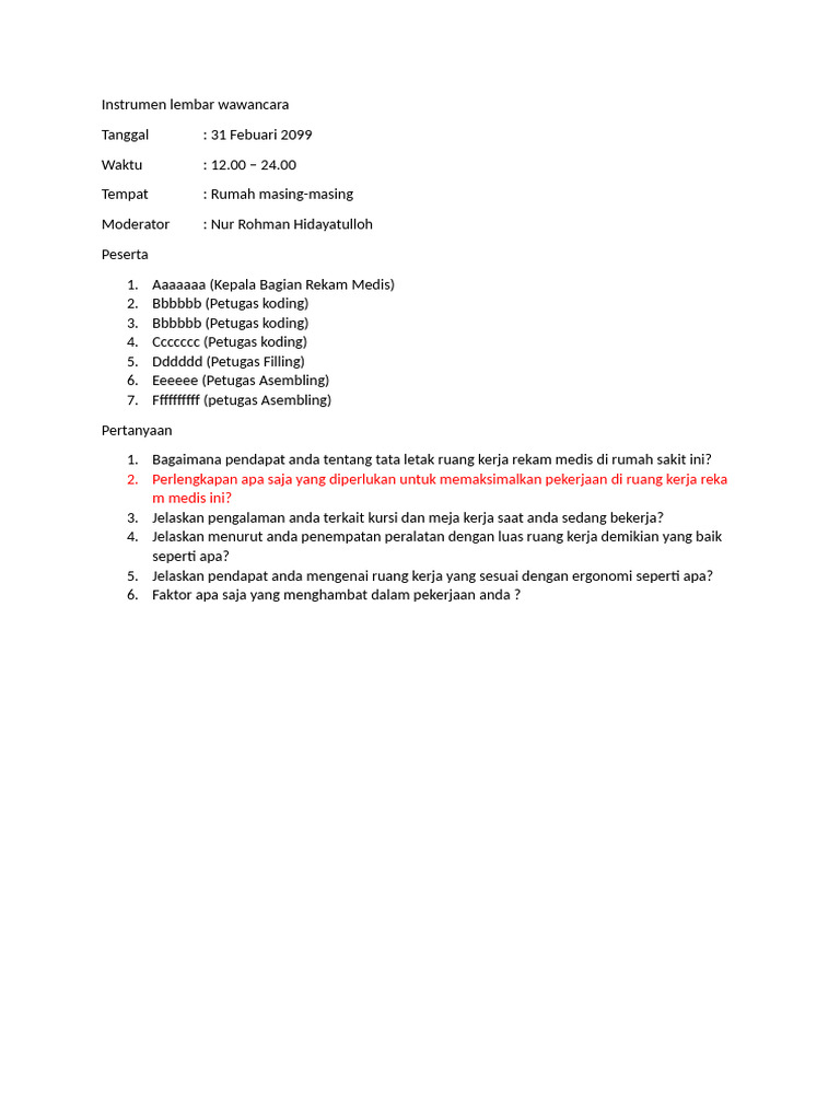 Instrumen Lembar Wawancara_metopen | PDF