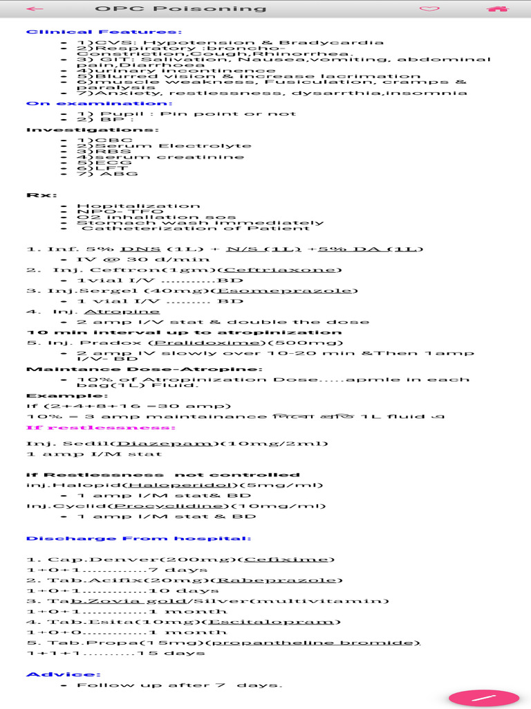 OPC Poisoning: Management & Symptoms | PDF