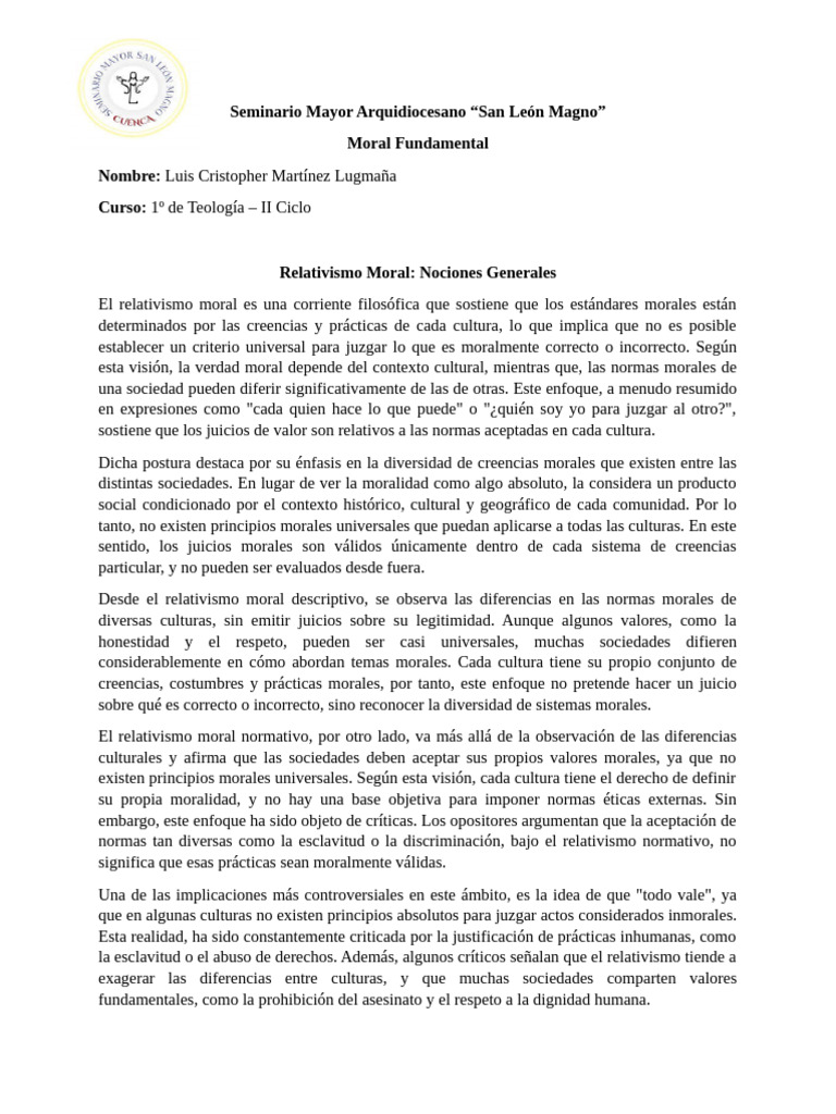 T1 MF LCML | PDF | Moralidad | Relativismo