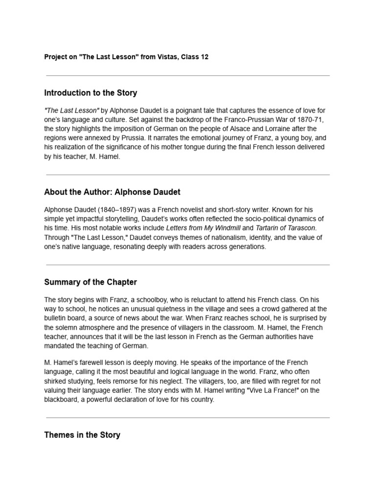 "The Last Lesson" Analysis & Themes | PDF