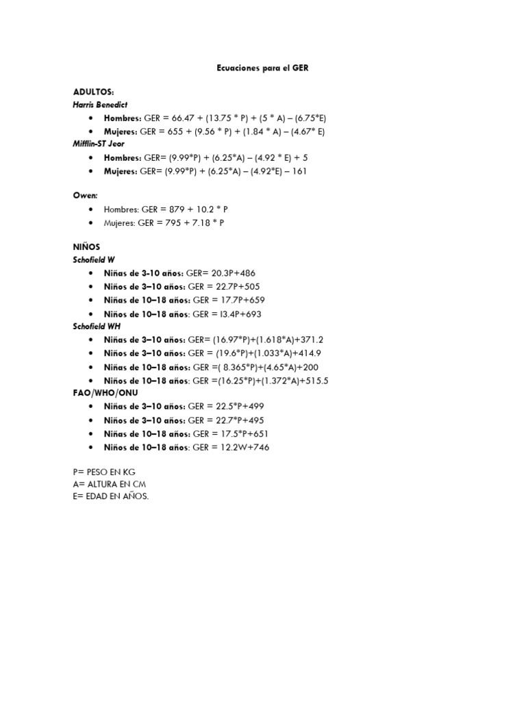 Ecuaciones para El GER Estandarizadas | PDF