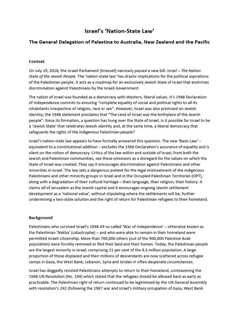 Israels Nation State Law MR Simon McLaughlin | PDF | Israel | World ...