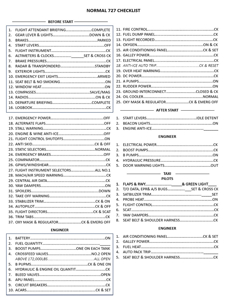 B727-Checklist | PDF | Aerospace | Aircraft
