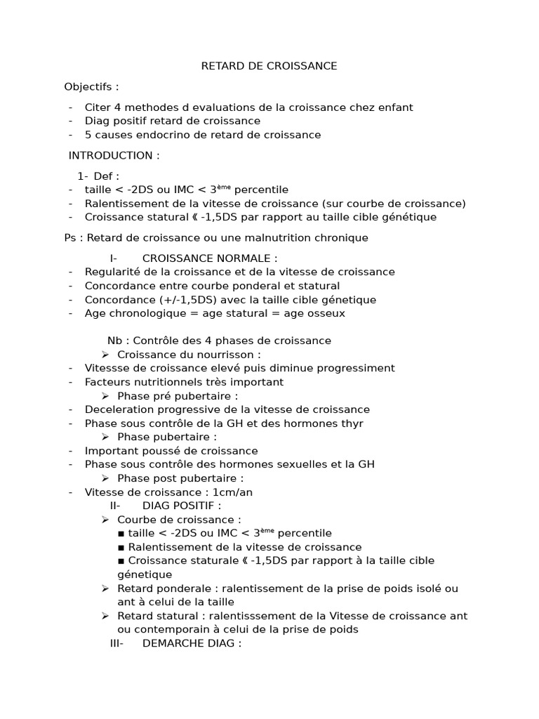 Retard de Croissance et Évaluation | PDF | Santé infantile | Médecine