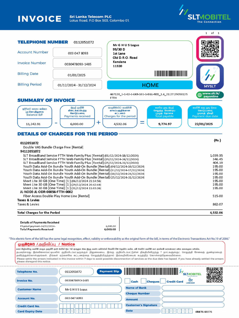 SLT eBill-00304780931485Image | PDF | Fiber To The X | Infrastructure