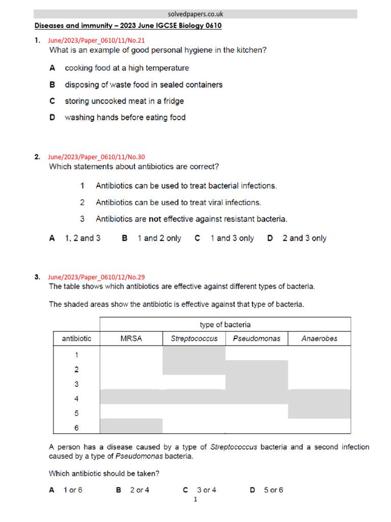 2023 Diseases and Immunity IGCSE 0610 Biology | PDF
