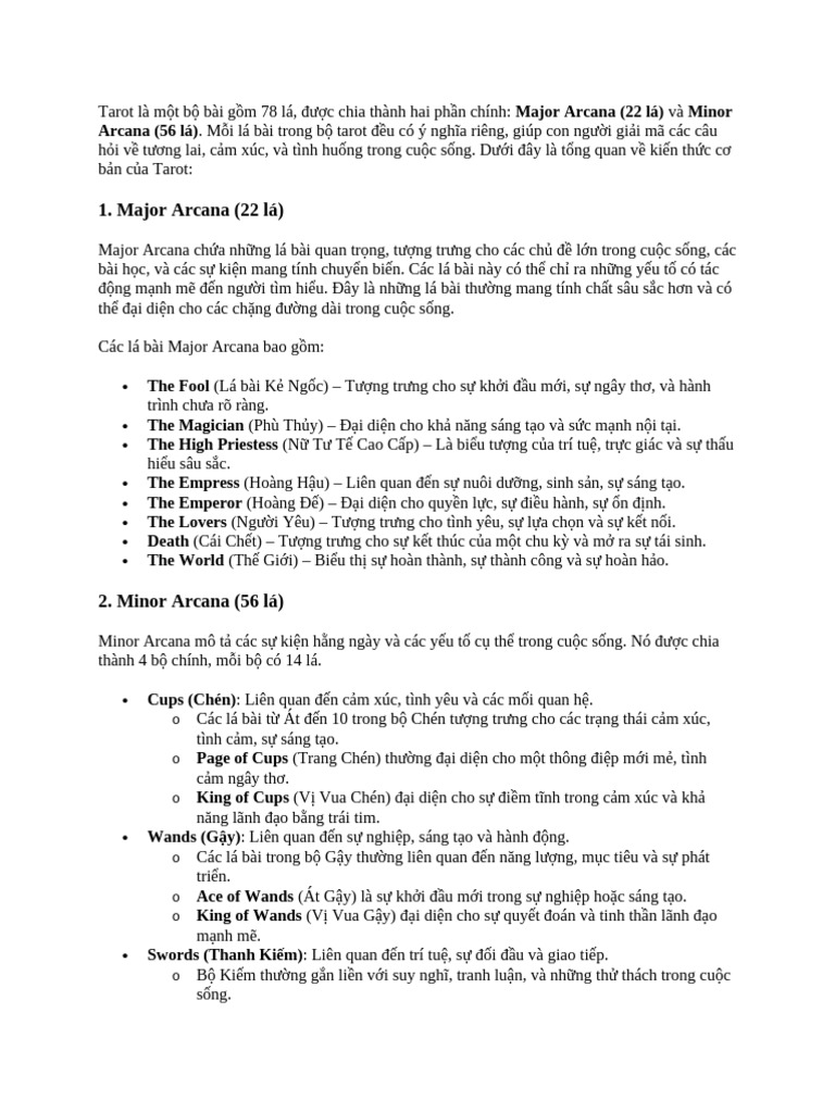 Major Arcana (22 Lá) Minor Arcana (56 Lá) | PDF