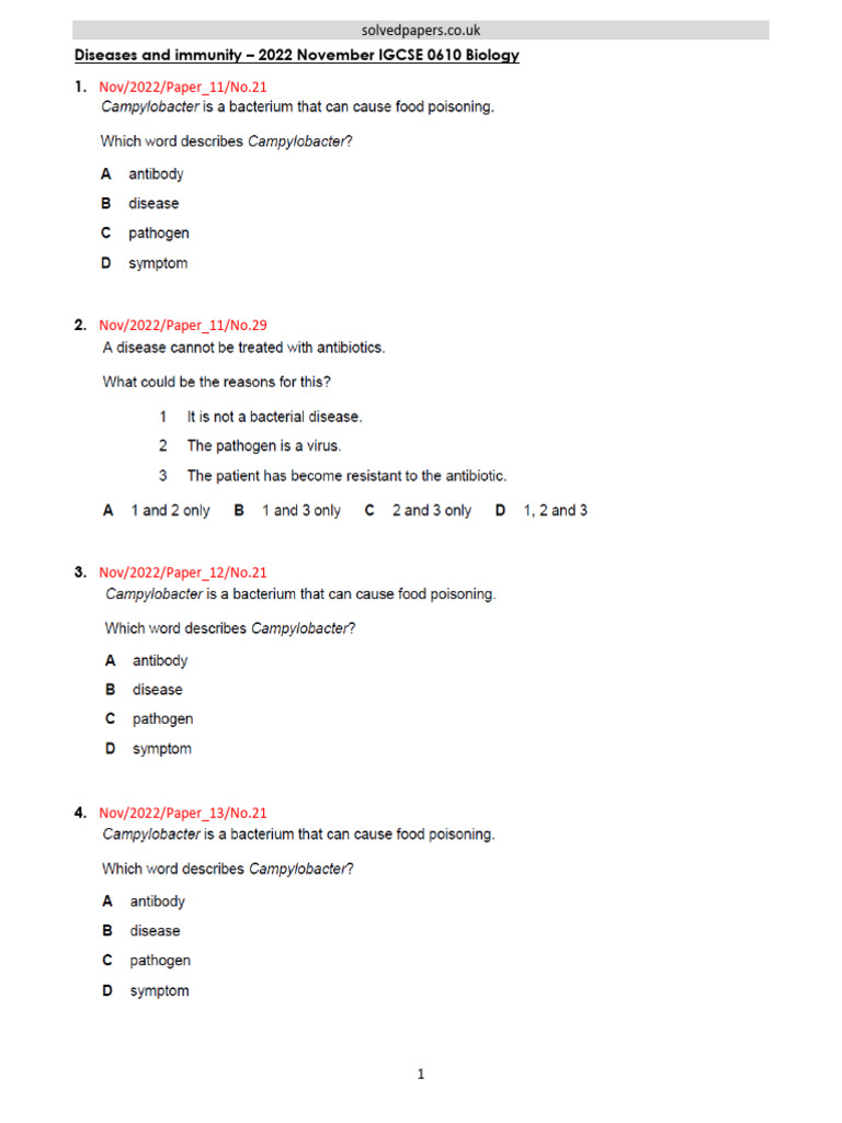 2022N Diseases and Immunity IGCSE 0610 Biology | PDF