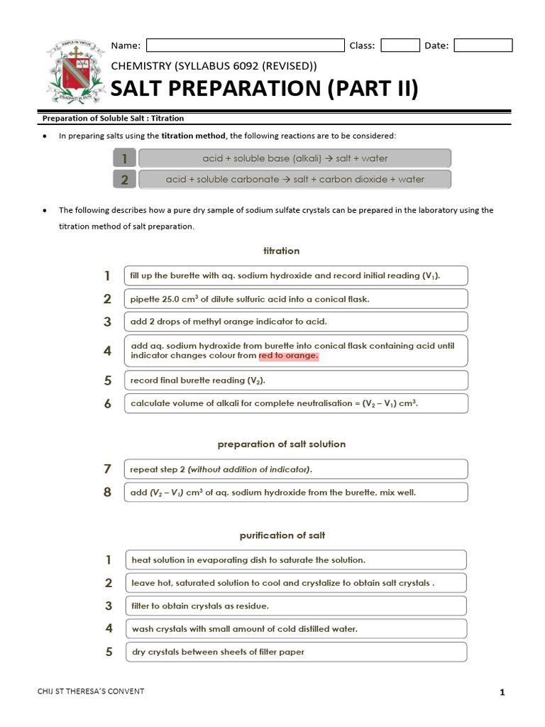 Soluble Salt Preparation Methods | PDF | Salt (Chemistry ...