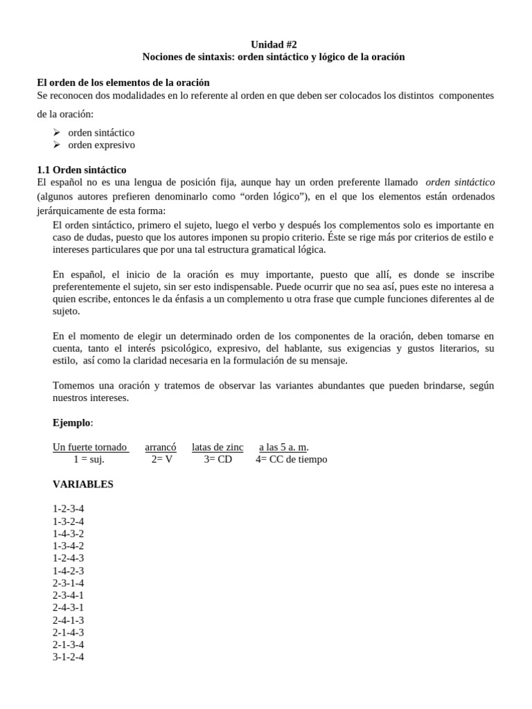 Orden sintáctico y expresivo en español | PDF | Oración (Lingüística ...
