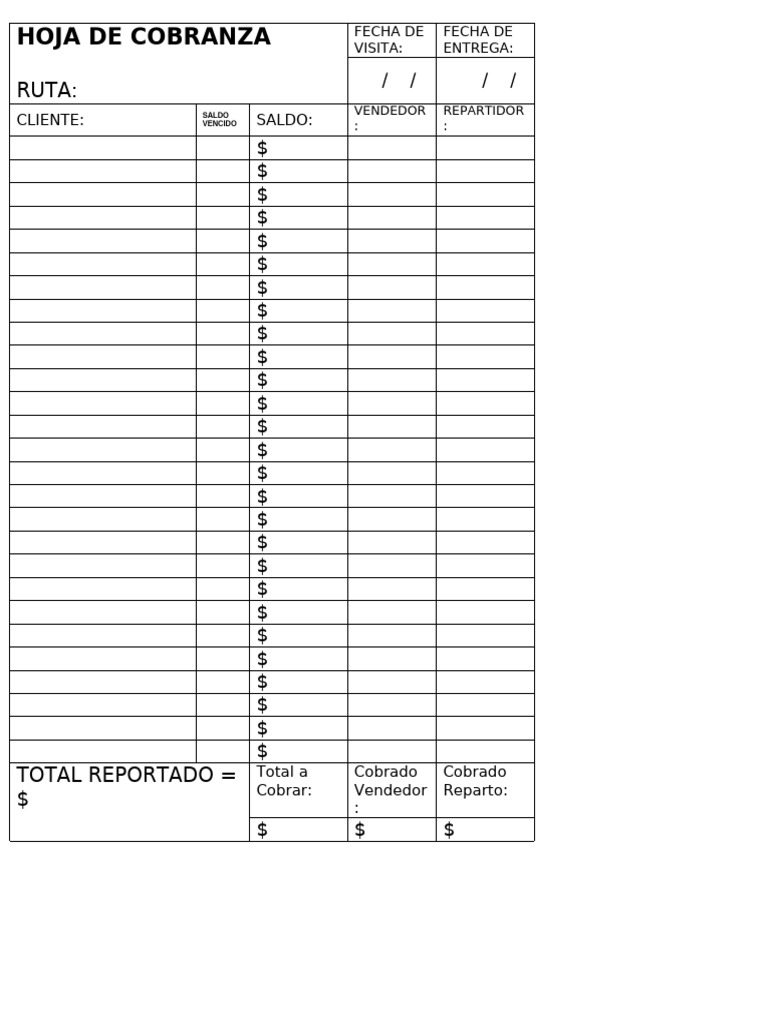 Hoja de Cobranza | PDF