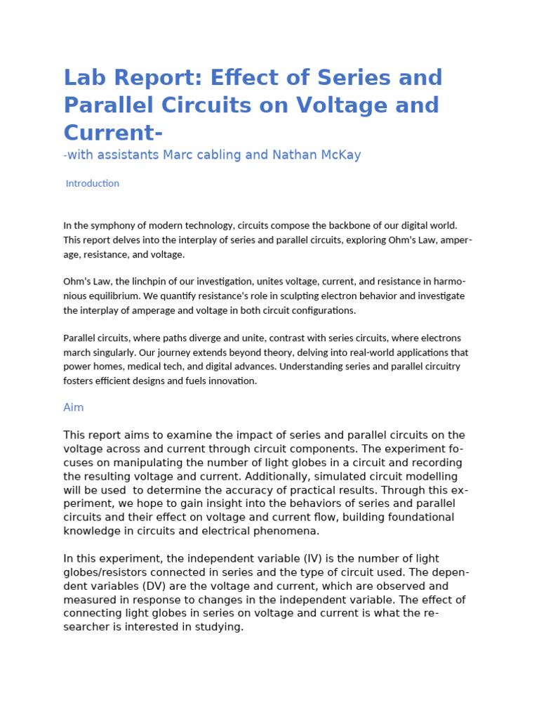 major report | PDF | Series And Parallel Circuits | Voltage