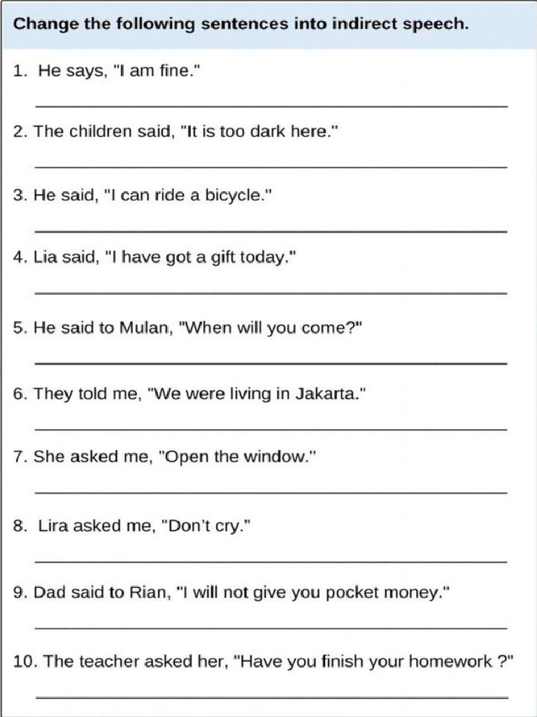 indirect speech worksheets | PDF