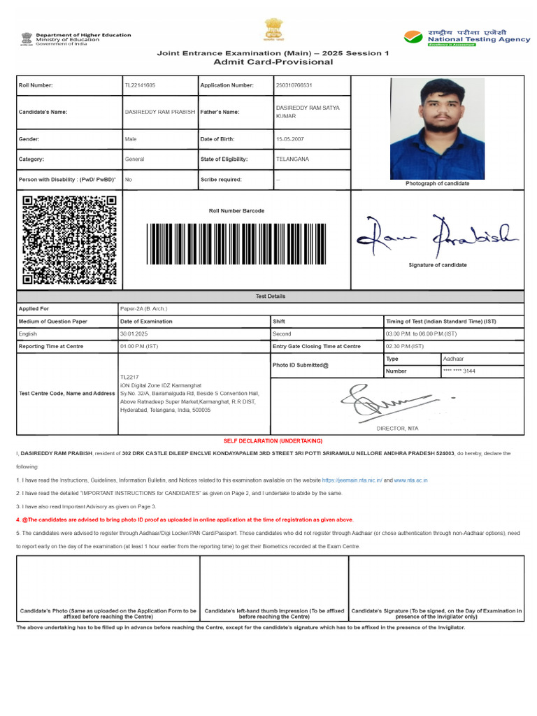 AdmitCard-250310766531 B ARCH | PDF