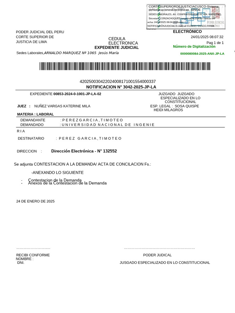 Cedula de Notificacion A Uni | PDF | Judicaturas | Separación de poderes