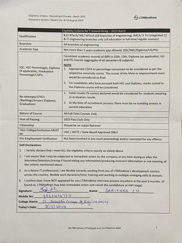 mindtree_eligibility | PDF | Vocational Education | Qualifications