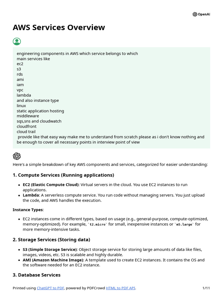 Aws Services Overview 1 Pdf Amazon Web Services Cloud Computing