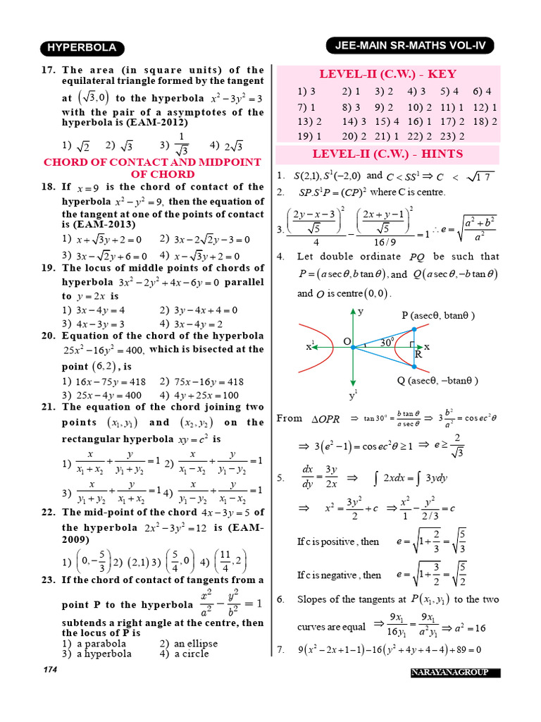 JEE Hyperbola Practice Problems | PDF | Elementary Geometry | Analytic ...