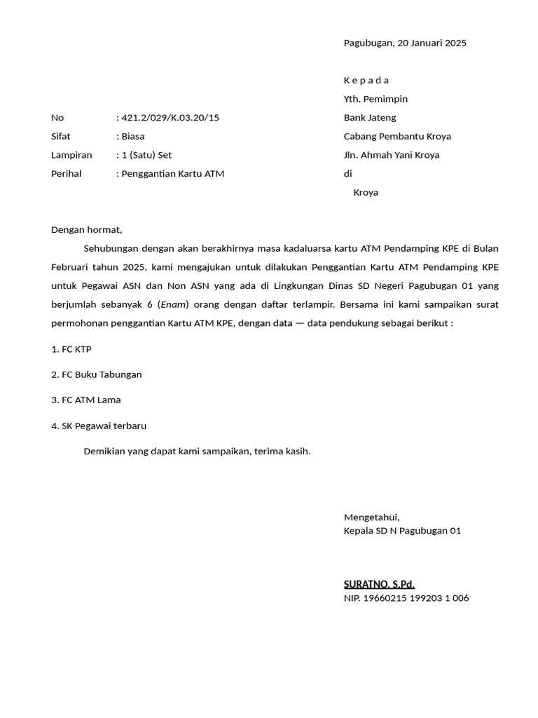 surat pengantar atm bpd | PDF