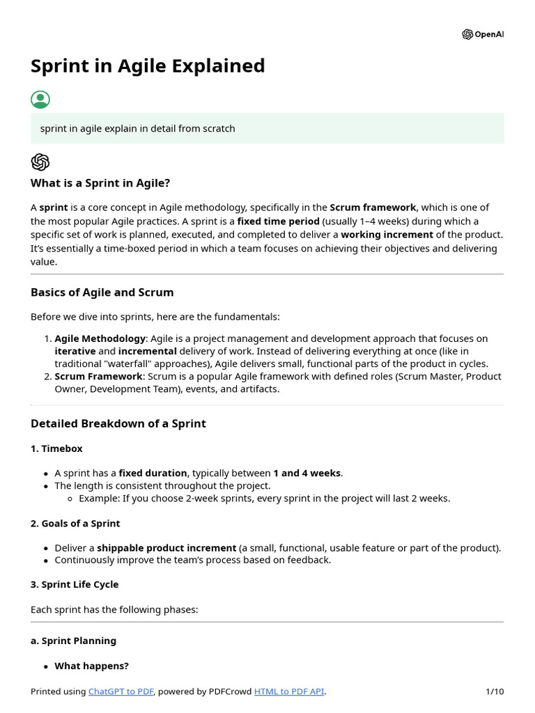 Sprint in Agile Explained | PDF | Scrum (Software Development) | Agile ...