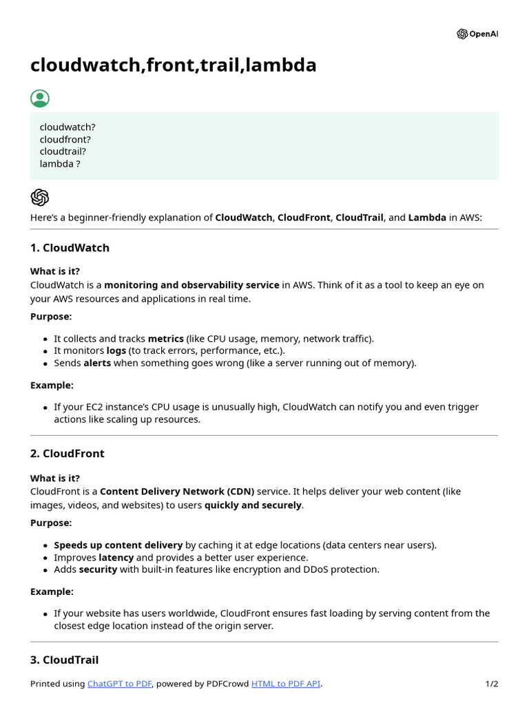 Cloudwatch, Front, Trail, Lambda | PDF | Software Engineering | World Wide Web