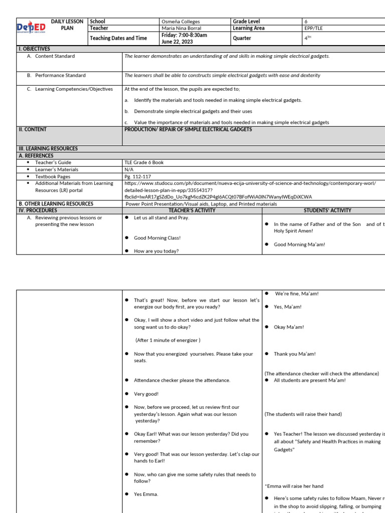 EPP DLP #2 | PDF | Tools | Learning