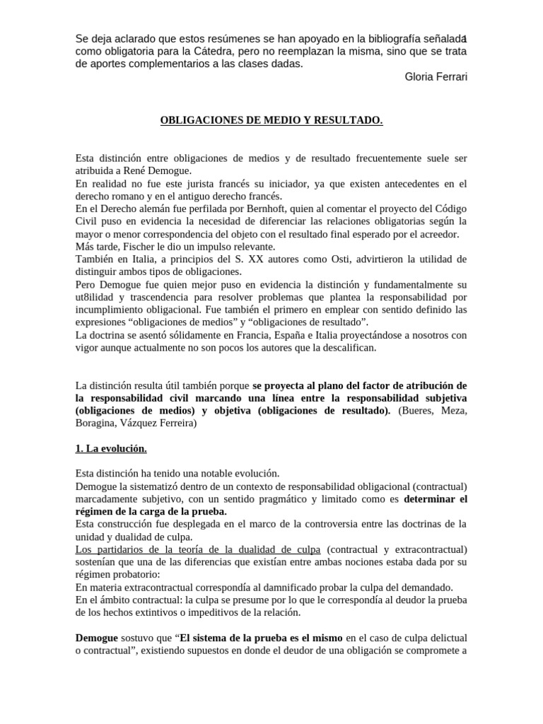 Obligaciones de Medio y Resultado en Derecho | PDF | Causalidad (Ley ...