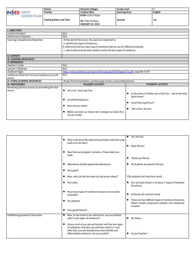 ENGLISH DLP | PDF | Sentence (Linguistics) | Question