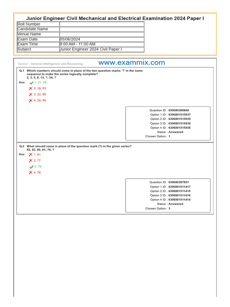 SSC JE 2024 Civil Question Paper | PDF
