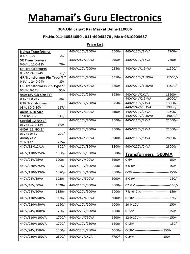 Mahamai Guru Electronics Price List | PDF | Power Engineering ...