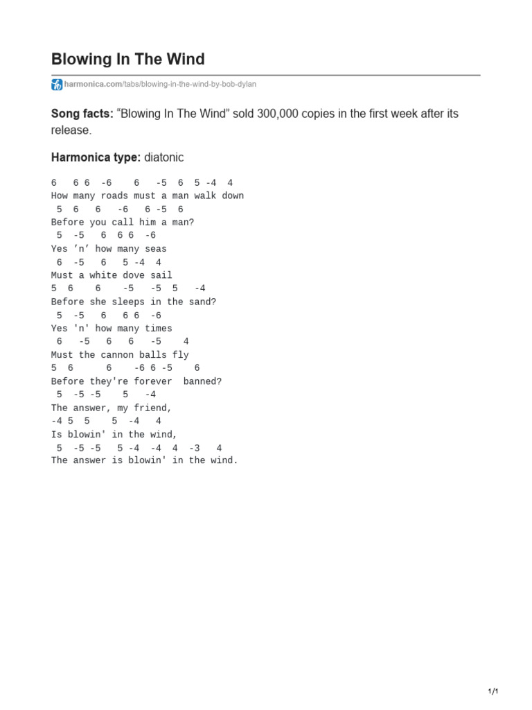 Blowing in The Wind - Harmonica | PDF