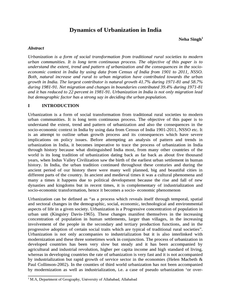 Final Dynamics of Urbanization in India | PDF | Urbanization | Slum