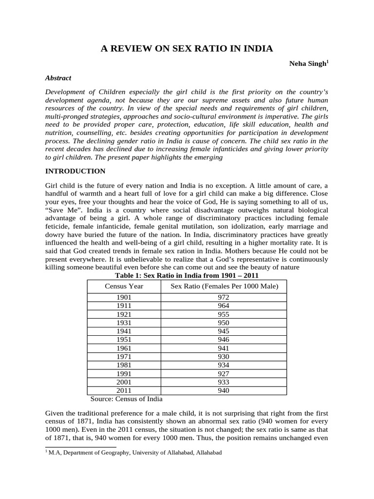 Sex Ratio Trends in India: A Review | PDF | Marriage