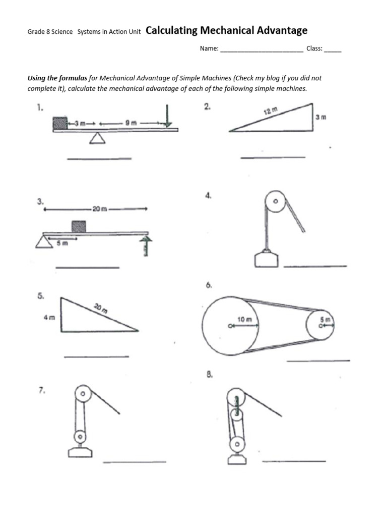 Mechanical Advantage Worksheet and Answers 2020 11 30 | PDF