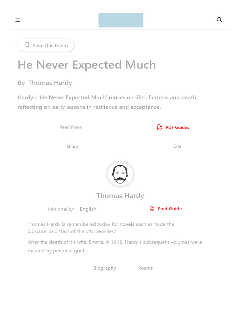 He Never Expected Much by Thomas Hardy - Poem Analysis | PDF | Poetry ...