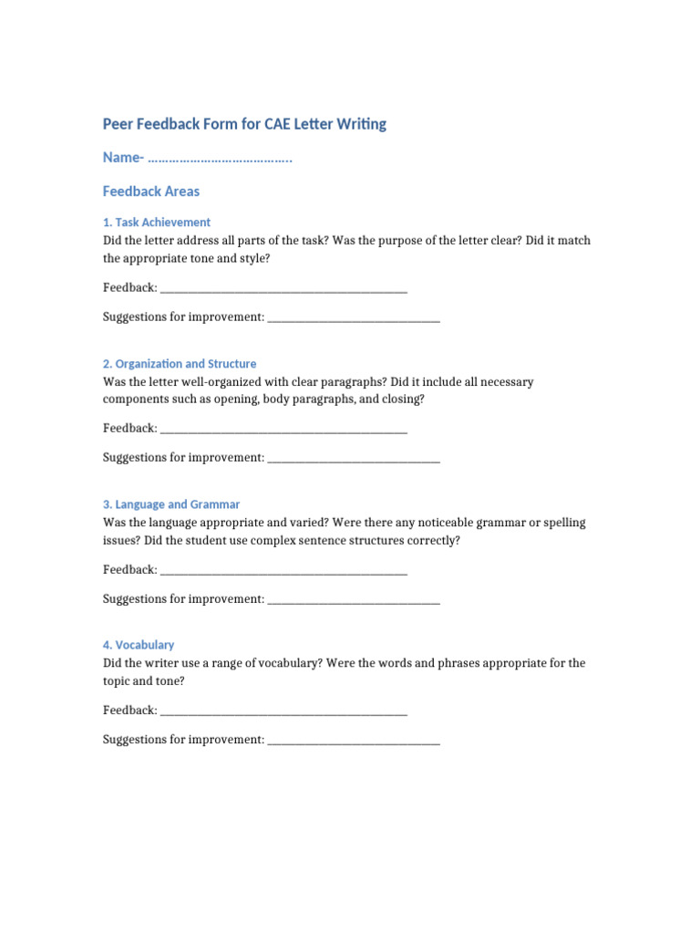 CAE Letter Writing Peer Feedback | PDF