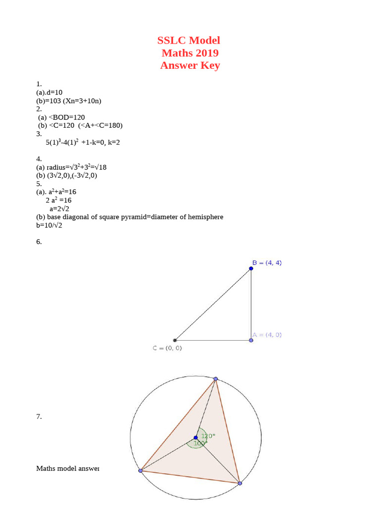 SSLC Model Exam 2019 MATHS Answer Key English Medium by GIGI Sir | PDF