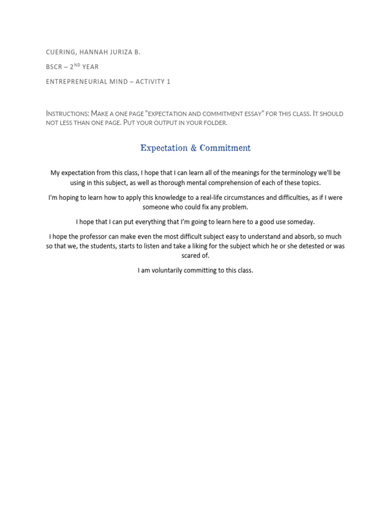 PRELIM_EXPECTATIONS AND COMMITMENTS | PDF