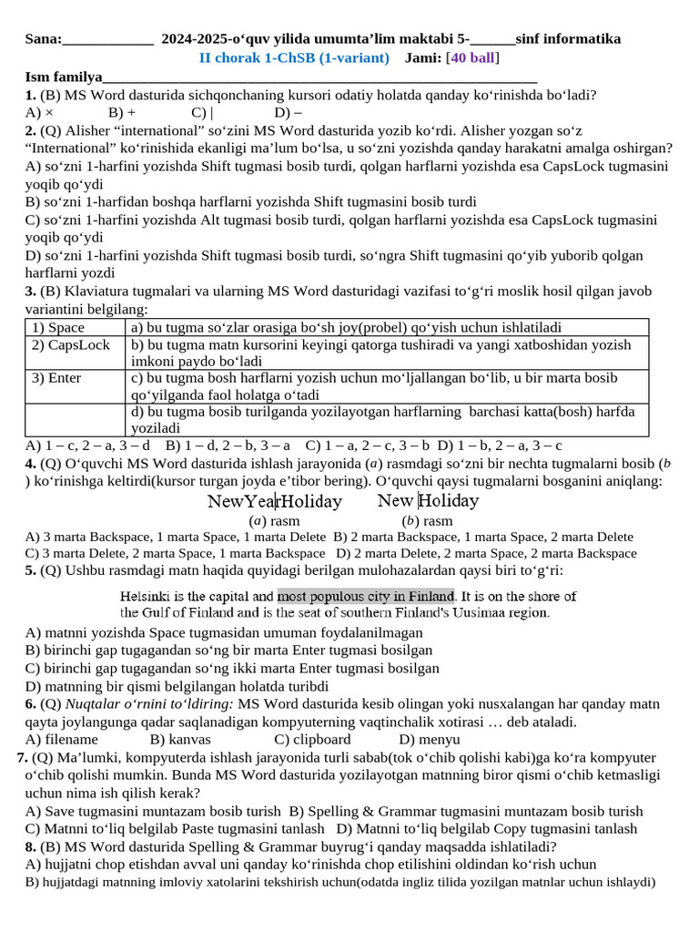 5-Sinf Informatika CHSB | PDF