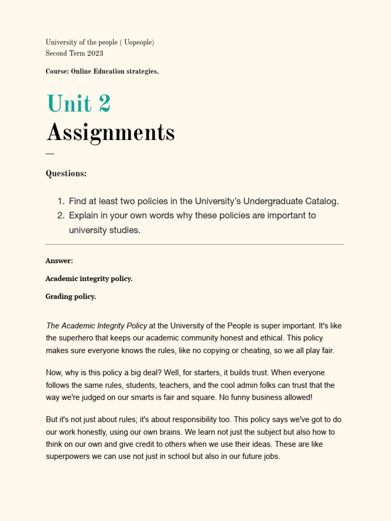 Unit 2 OES Journal | PDF | Academic Integrity