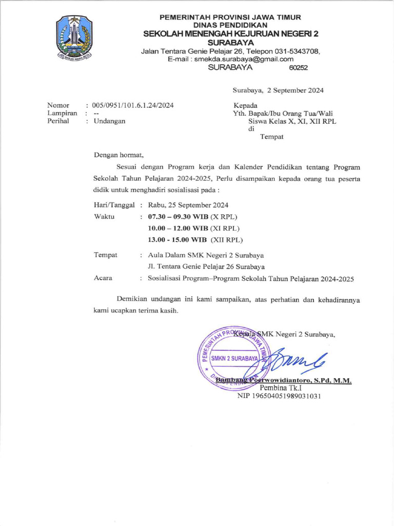 Undangan Ortu X XI XII RPL | PDF