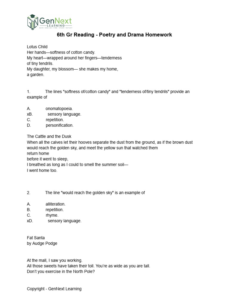 Priyanka Rajoria - Lesson 10 - Poetry and Drama Homework | PDF